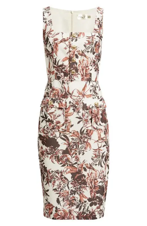Eliza J Floral Print Square Neck Sheath Dress