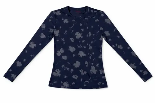 24/7 Long Sleeve Cotton Blend Printed Crewneck Tee - Denim