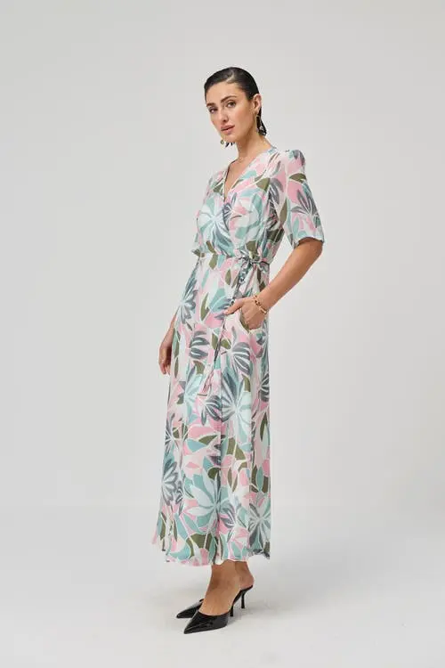 REISTOR Abstract Floral Wrap Maxi Dress