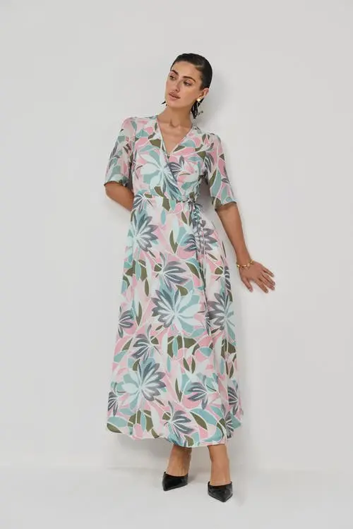REISTOR Abstract Floral Wrap Maxi Dress