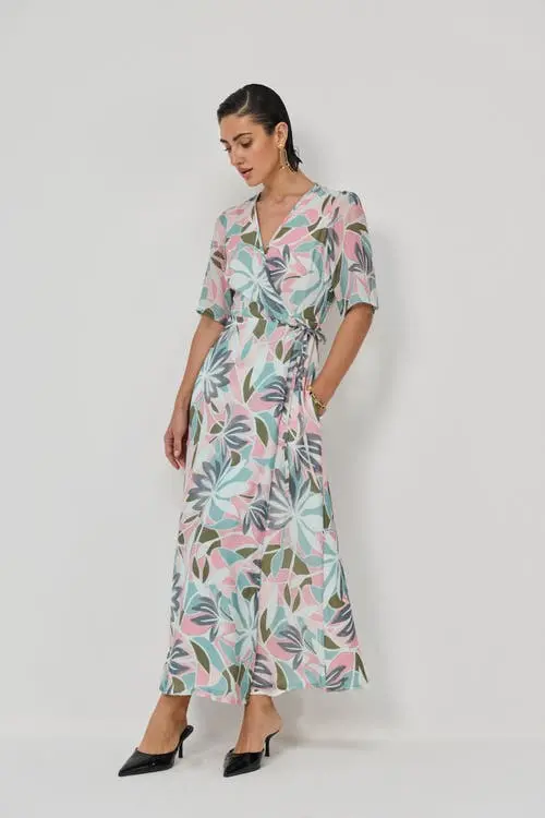 REISTOR Abstract Floral Wrap Maxi Dress