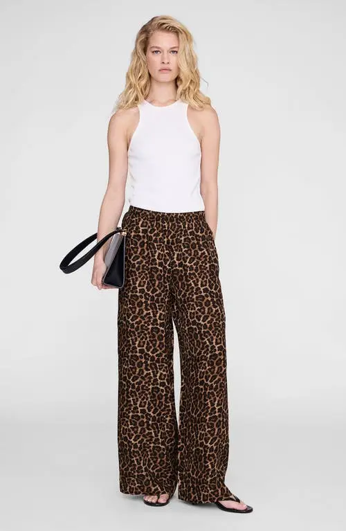 ANINE BING Roslyn Relaxed Wide-leg Pants - Black/brown Leopard