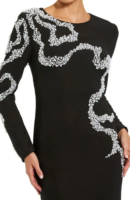 Mac Duggal Petite Jersey Long Sleeve Embellished Gown