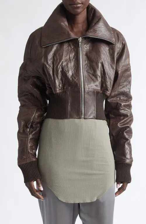 Rick Owens Dracuflight Crop Leather Bomber Jacket - Grease