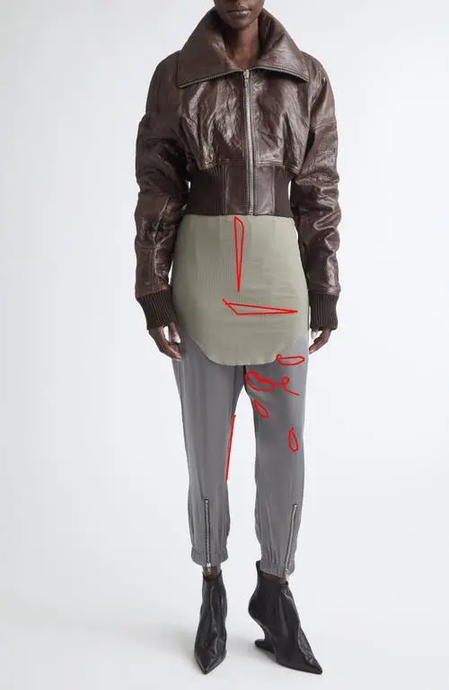 Rick Owens Cropped Leather Bomber Jacket - Grease