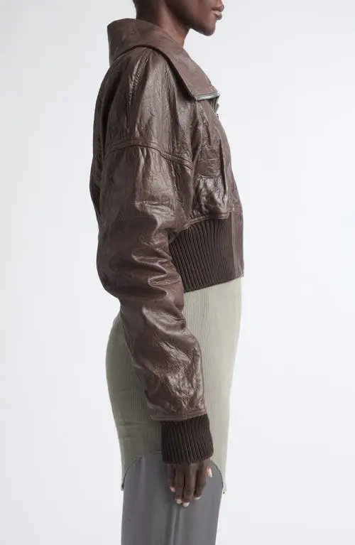 Rick Owens Cropped Leather Bomber Jacket - Grease