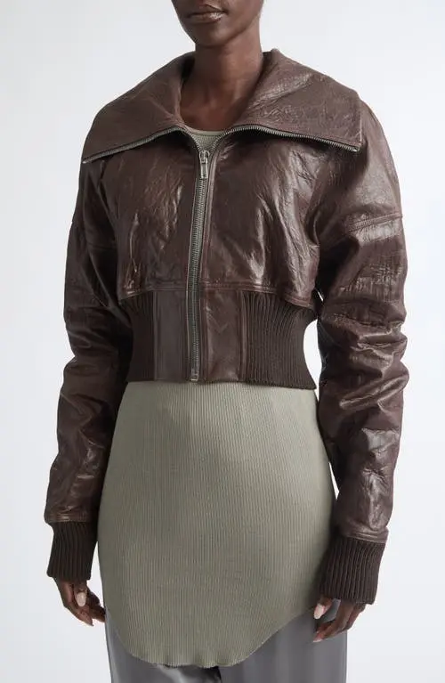 Rick Owens Cropped Leather Bomber Jacket - Grease