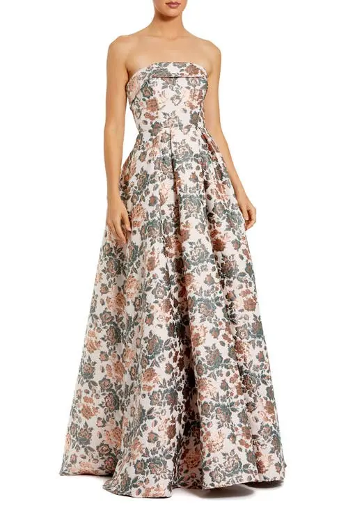 Mac Duggal Petite Rosette Halter Chiffon Evening Gown - Gold Multi