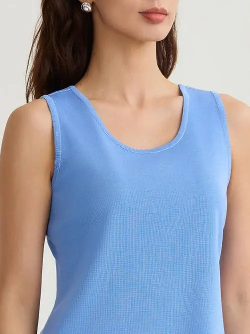 Misook Double Scoop Neck Mylana Knit Tank - Tranquil Blue