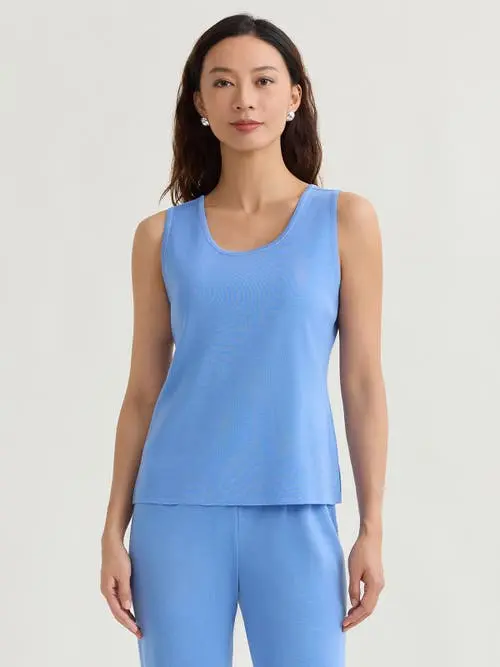 Misook Double Scoop Neck Mylana Knit Tank - Tranquil Blue