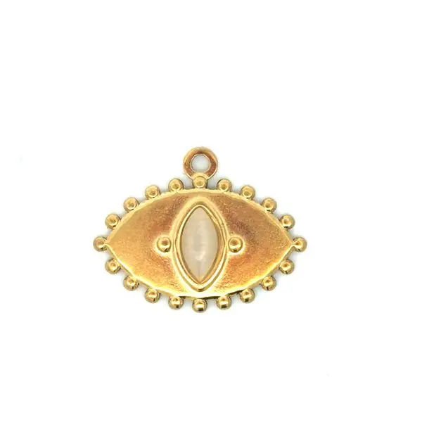 GEMINI JEWLERY Evil Eye White Cat Eye Stone Pendant - Yellow