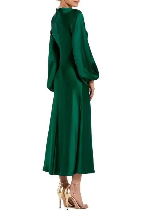 Mac Duggal Petite Crystal Embellished High Neck Satin Dress