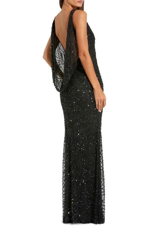 Mac Duggal Sleeveless Embellished Gown With Draped Beading