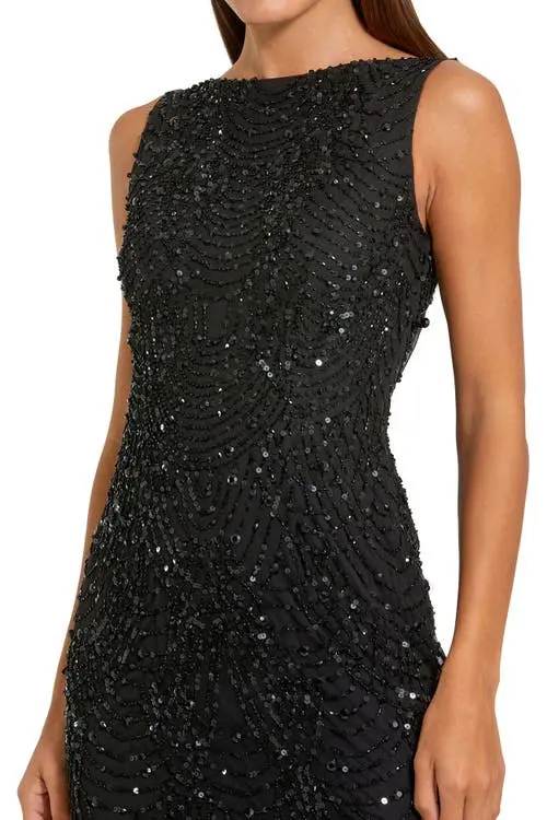 Mac Duggal Sleeveless Embellished Gown With Draped Beading