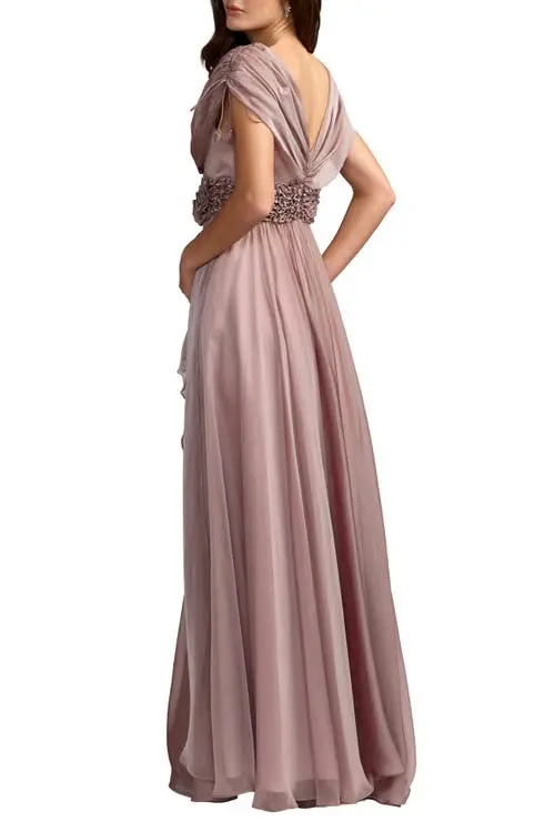 Mac Duggal Beaded Chiffon Gown With Drape Sleeves