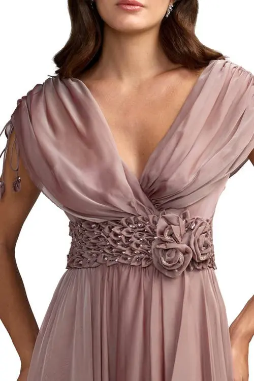 Mac Duggal Beaded Chiffon Gown With Drape Sleeves