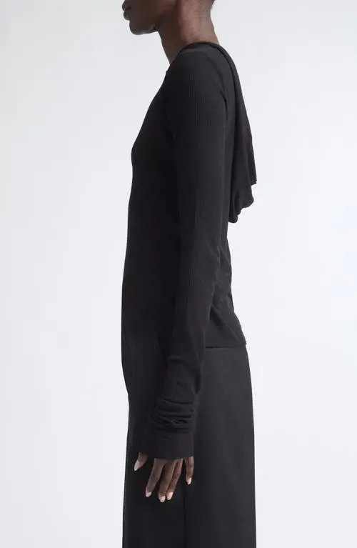 Rick Owens Rib Crop Hoodie With Drawstring