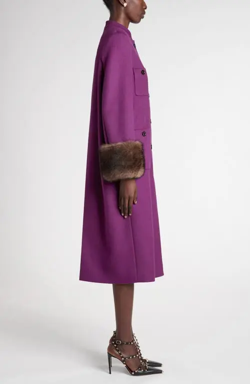 Valentino Garavani Compact Drape Wool & Cashmere Coat With Genuine Shearling Cuffs