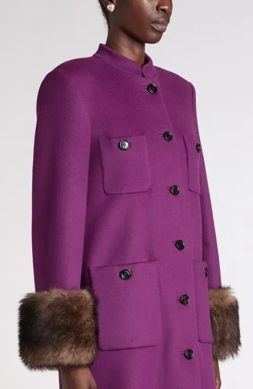Valentino Garavani Compact Drape Wool & Cashmere Coat With Genuine Shearling Cuffs