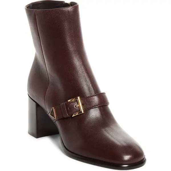 Prada Buckle Block Heel Bootie - Moro