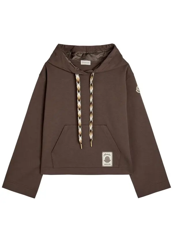 Moncler Hooded Cotton-blend Sweatshirt With Logo Badge - Brown