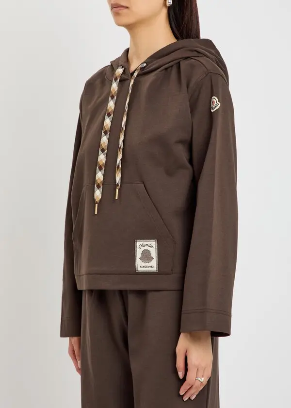Moncler Hooded Cotton-blend Sweatshirt With Logo Badge