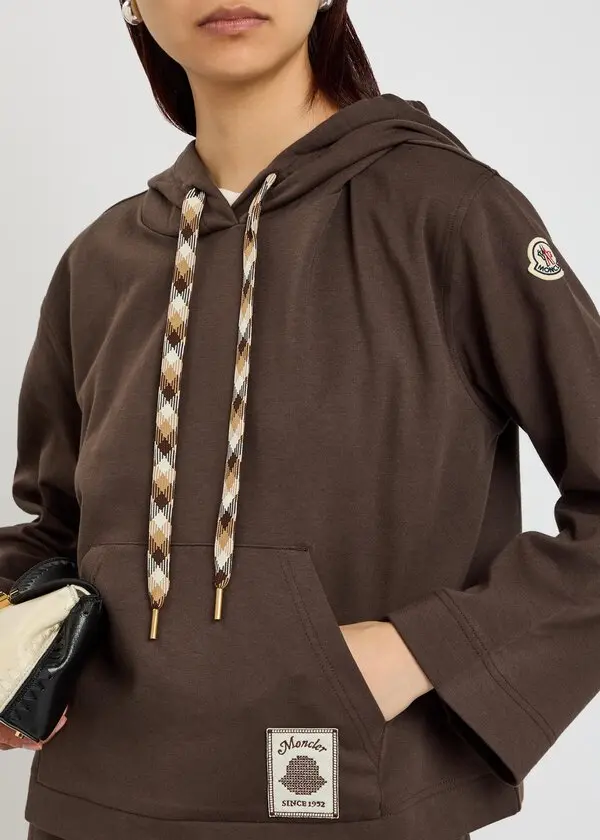Moncler Hooded Cotton-blend Sweatshirt With Logo Badge