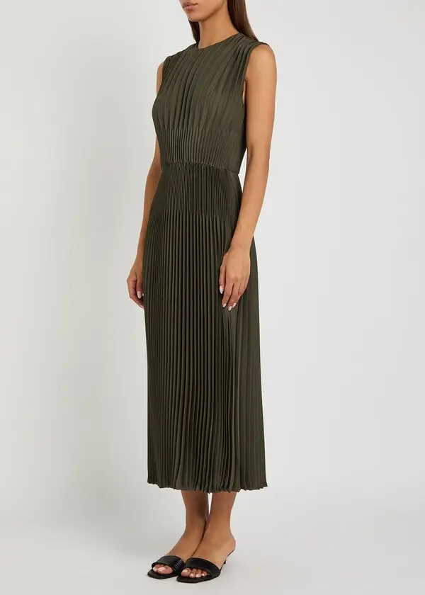 Vince Pleated Satin-crepe Midi Dress