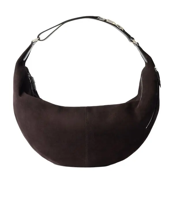 LEMAIRE Large Quiver Clip Bag In Suede Leather - Ebony Brown