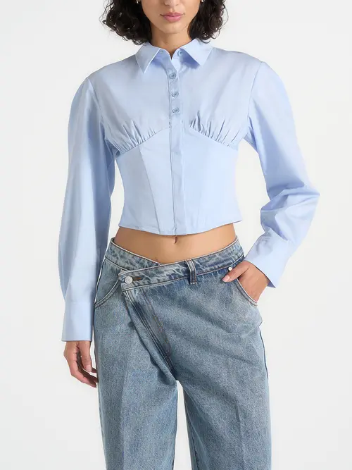 Manière De Voir Margot Cotton Corset Shirt - Pale Blue