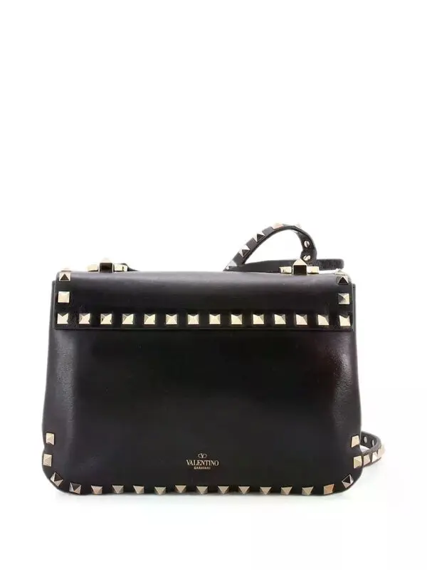 Valentino Garavani Rockstud Flip Lock Flap Bag Leather Small Shoulder Bag - Black