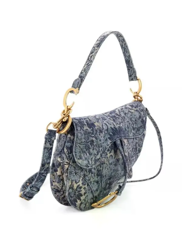 Dior Saddle Handbag Printed Denim Medium Shoulder Bag