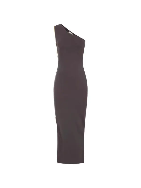 Elisabetta Franchi One-shoulder Knit Maxi Dress With Side Zip Detail - Brown