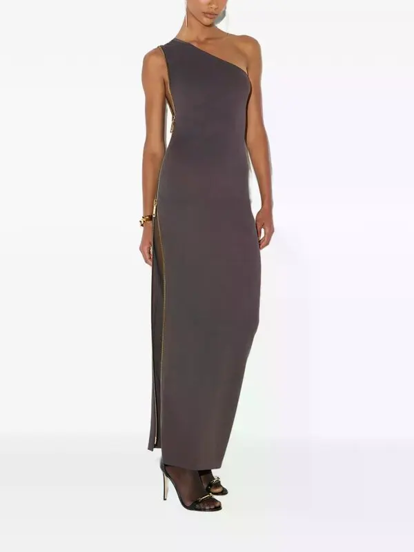 Elisabetta Franchi One-shoulder Knit Maxi Dress With Side Zip Detail
