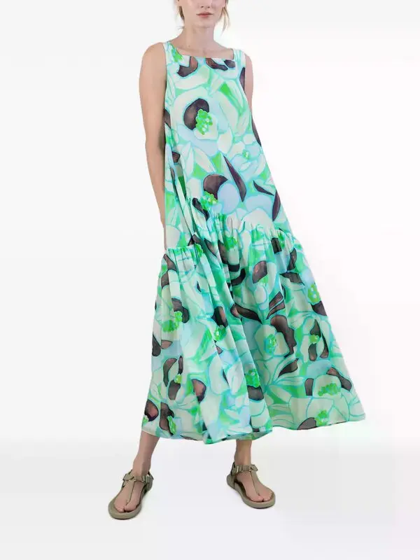 PSOPHIA Floral Print Tiered Midi Dress - Green