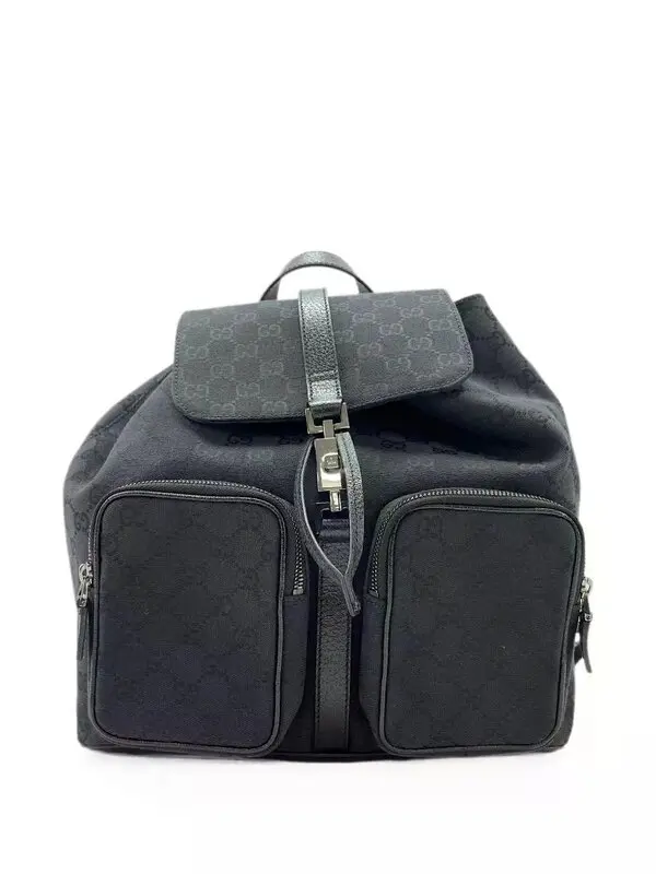 Gucci 2000s Jackie Monogram Canvas Backpack - Black