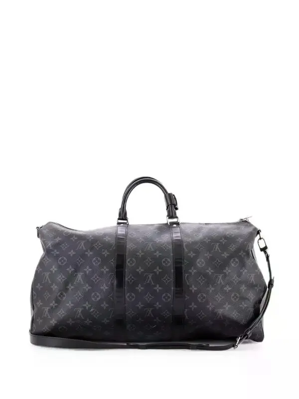 LOUIS VUITTON Keepall Bandouliere Bag Monogram Eclipse Canvas 55 Travel Bag - Black