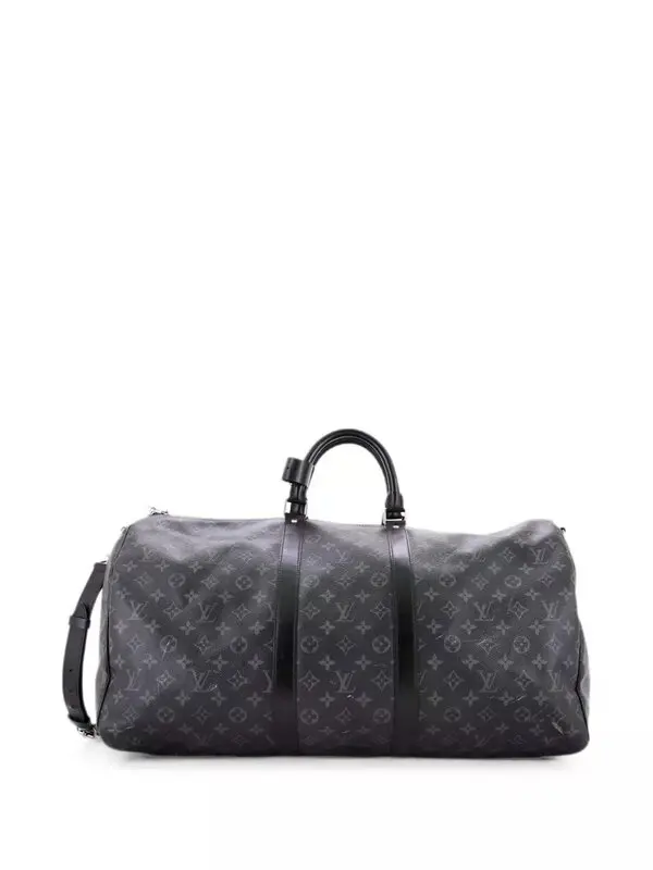 LOUIS VUITTON Keepall Bandoulière Monogram Eclipse Canvas 55 Travel Bag - Black