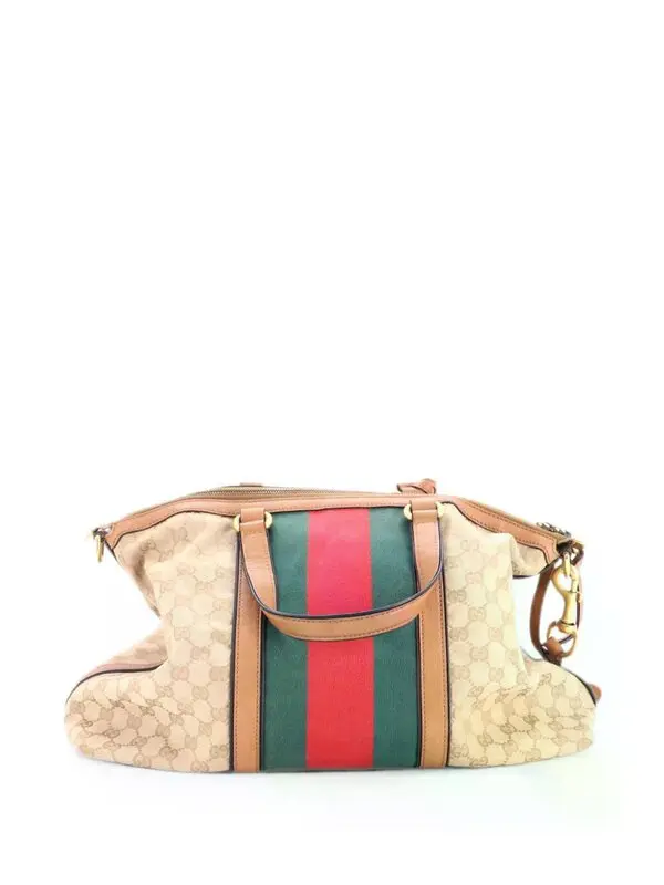 Gucci Rania Convertible Top Handle Bag Web Gg Canvas Medium Tote Bag - Brown