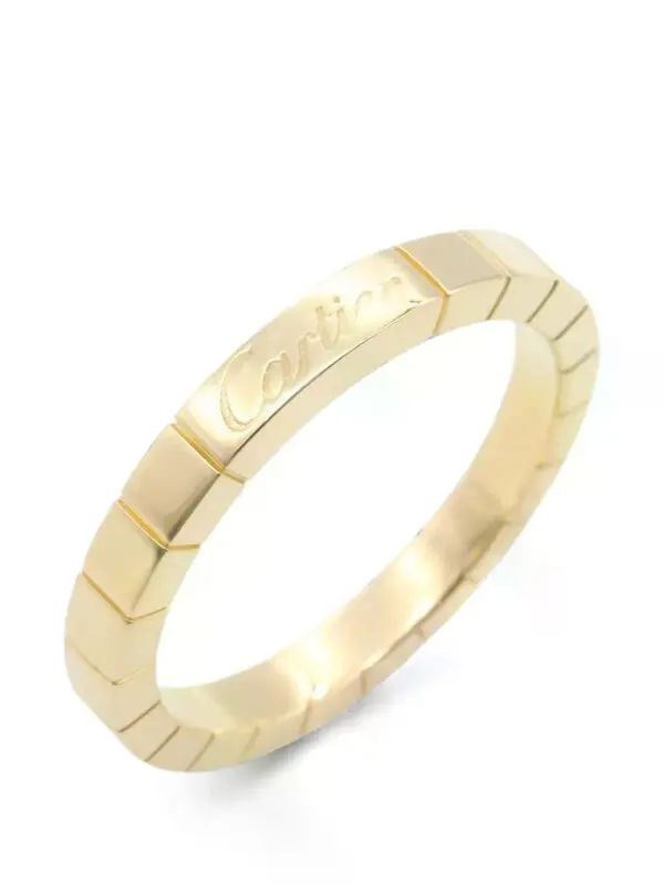 Cartier 18k Yellow Engraved Logo Square-link Band Ring