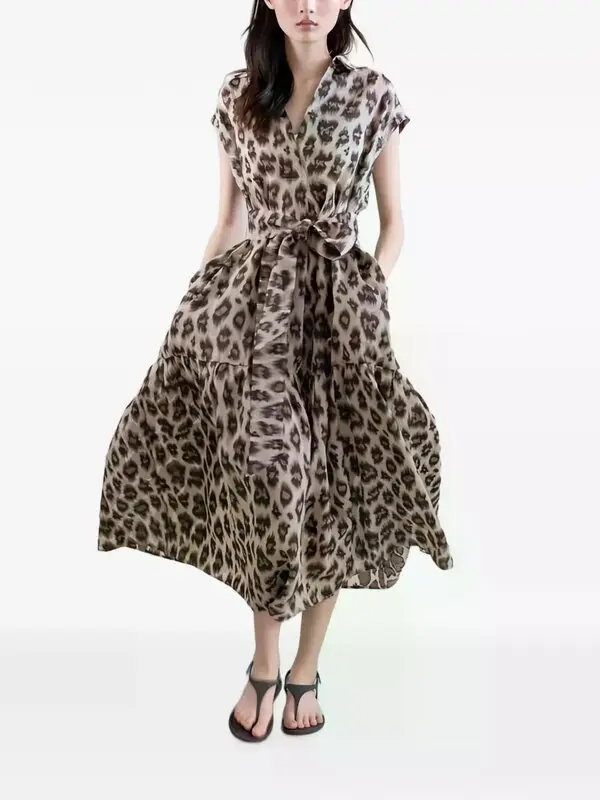 PSOPHIA Animal Print Tie Midi Dress