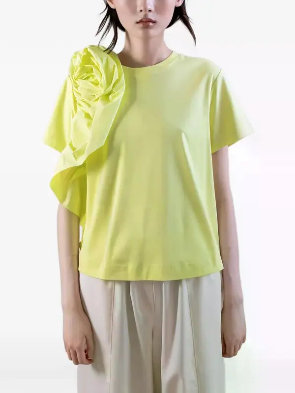 PSOPHIA Cotton Floral-appliqué T-shirt - Yellow