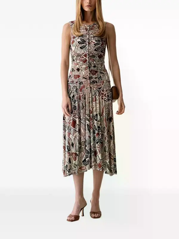 Farm Rio Abstract-print Ruched Midi Dress - Neutrals