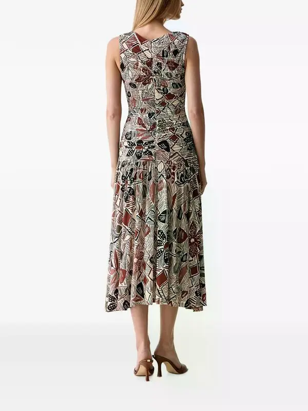 Farm Rio Abstract Print Sleeveless Ruched Midi Dress