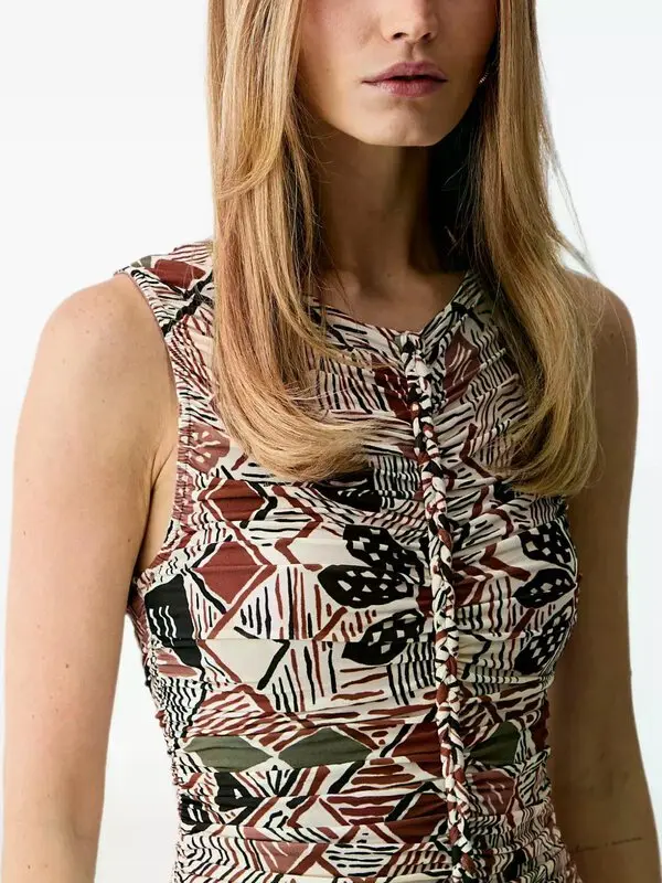 Farm Rio Abstract Print Sleeveless Ruched Midi Dress