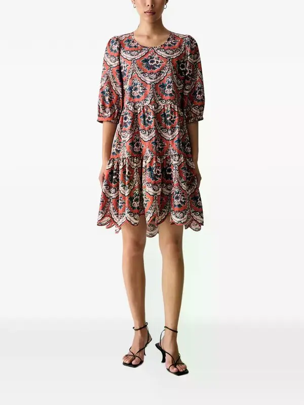 Farm Rio Floral-print Tiered Mini Dress - Orange