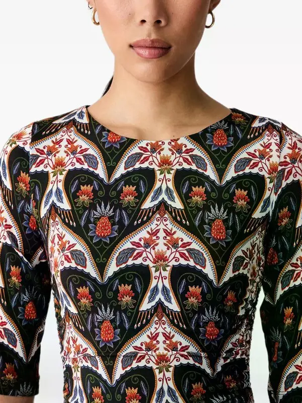 Farm Rio Graphic Print Gathered Midi Dress