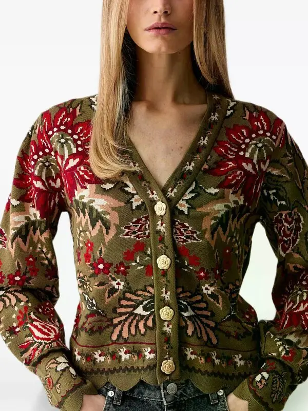 Farm Rio Floral Pattern Scallop-hem Cardigan