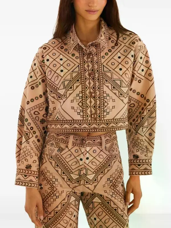 Farm Rio Embroidered Cropped Jacket - Pink