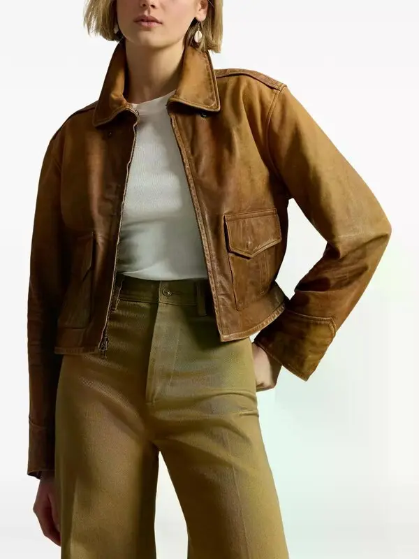 Polo Ralph Lauren Distressed Cropped Leather Jacket